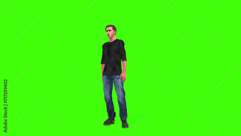 3D young boy cartoons standing with stylish posing rendering on green ...