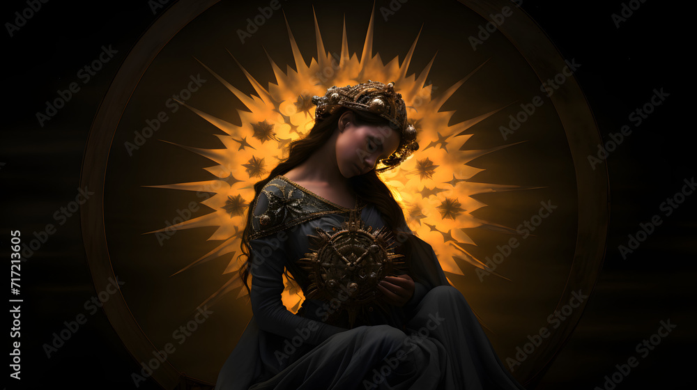 A woman clothed with the sun, with the moon under her feet and a crown ...