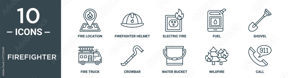 Vetor de firefighter outline icon set includes thin line fire location ...