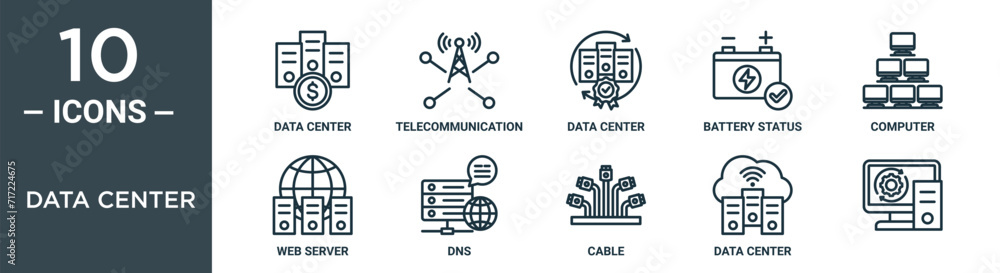 Vetor de data center outline icon set includes thin line data center ...