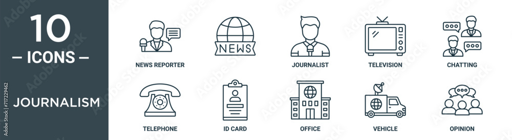 journalism outline icon set includes thin line news reporter ...