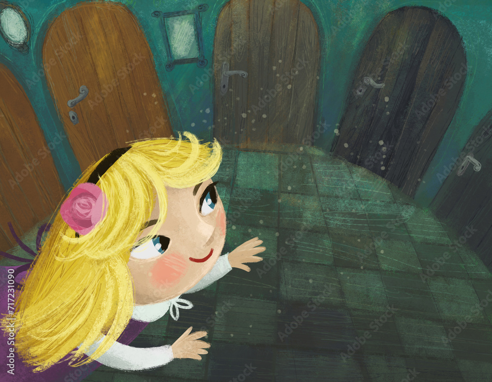 cartoon scene in the hidden room of some castle like house with lots of ...