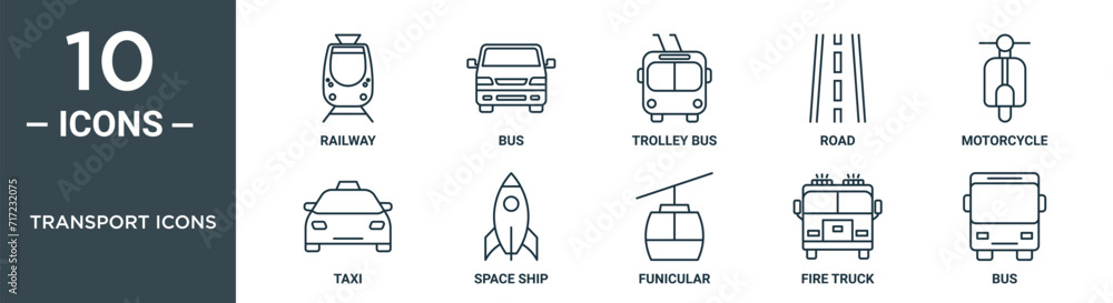 transport icons outline icon set includes thin line railway, bus ...
