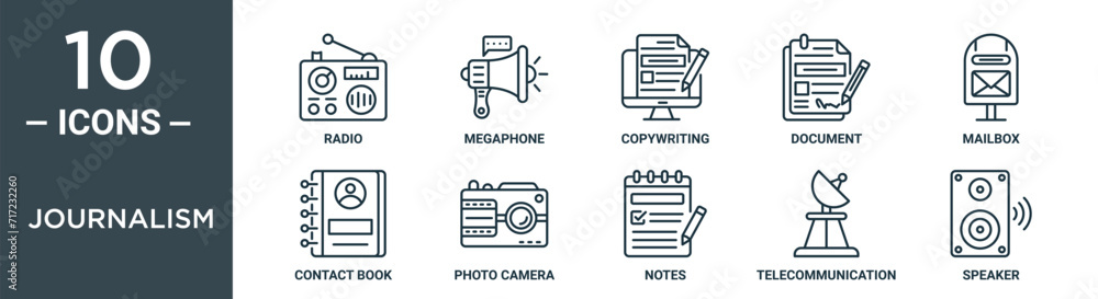 journalism outline icon set includes thin line radio, megaphone ...