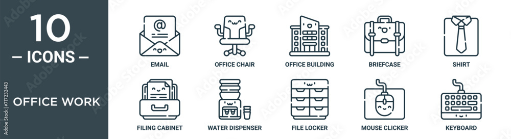 Vecteur Stock office work outline icon set includes thin line email ...
