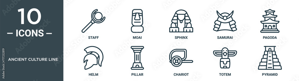 Vecteur Stock ancient culture line outline icon set includes thin line ...