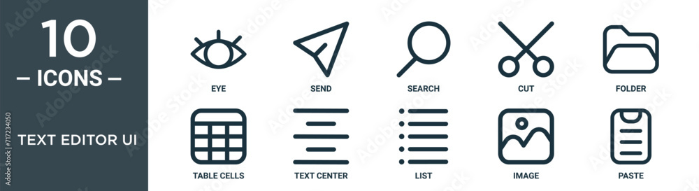 text editor ui outline icon set includes thin line eye, send, search ...