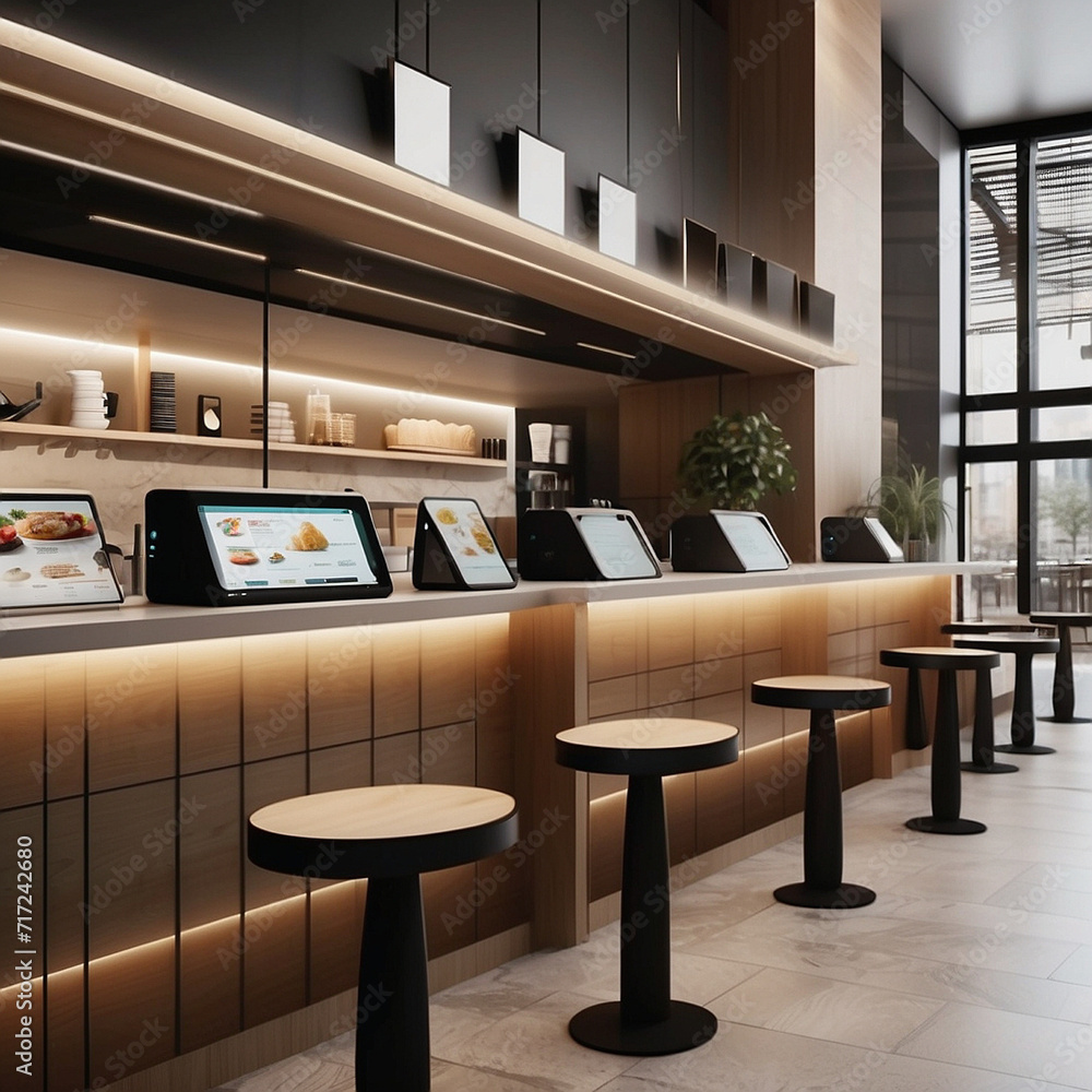 Design a self-service cafe interior. Use AI for efficient layouts ...