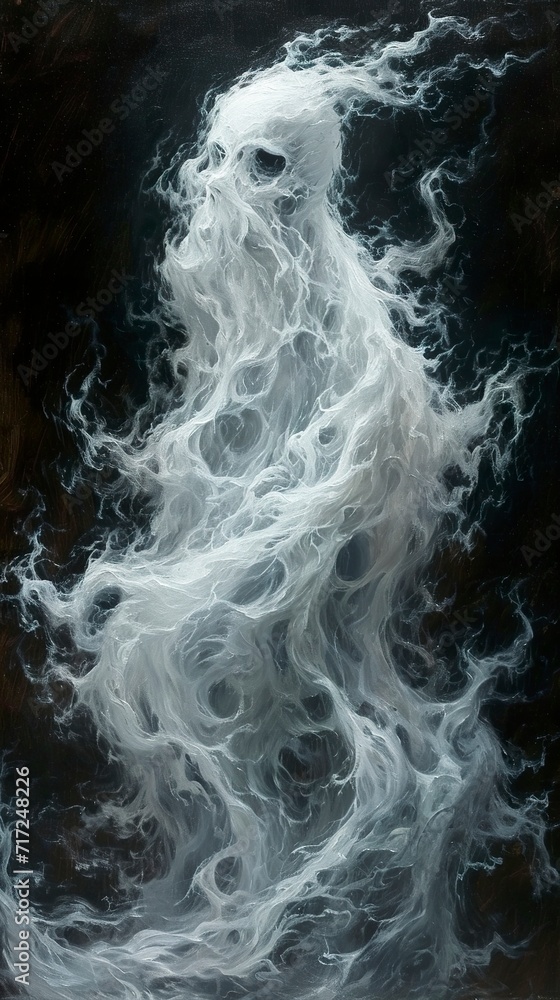 A white ghostly oil painting depicting the Phantom of the Opera. The ...