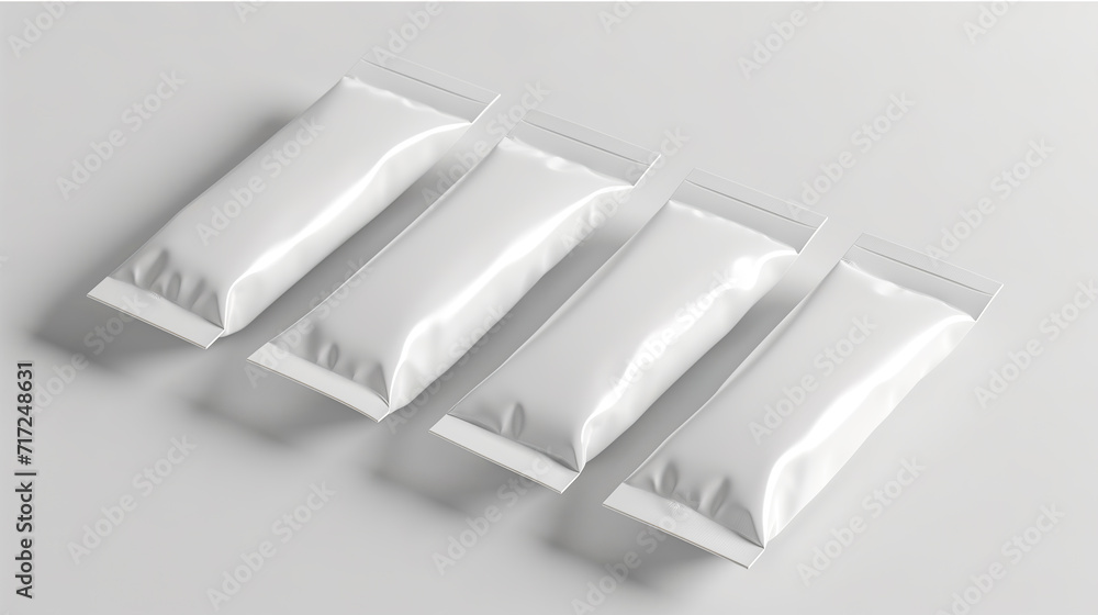 Four blank snack bar packaging mockup. Blank mockup of flow pack ...