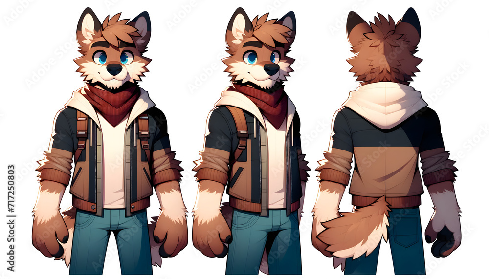 Anthropomorphic Canine Character Design Illustration - Front, Three ...