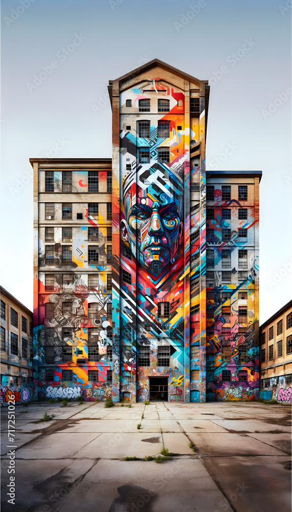 Vibrant Urban Mural Art on Large Building Facade Featuring Cultural ...