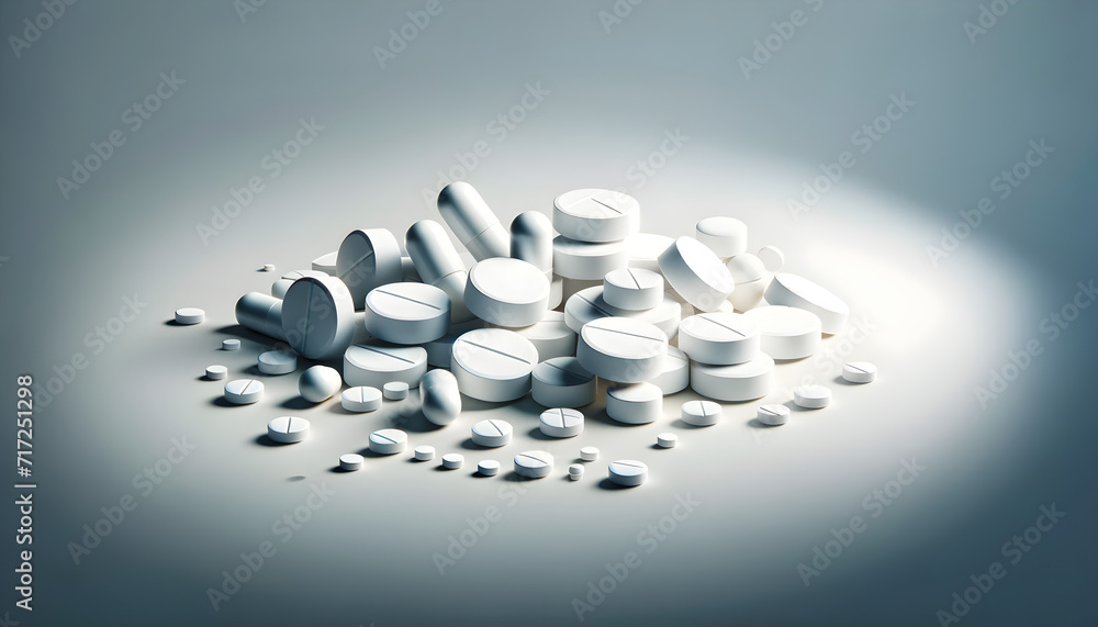 White Assorted Pills and Capsules Collection on Light Background with ...