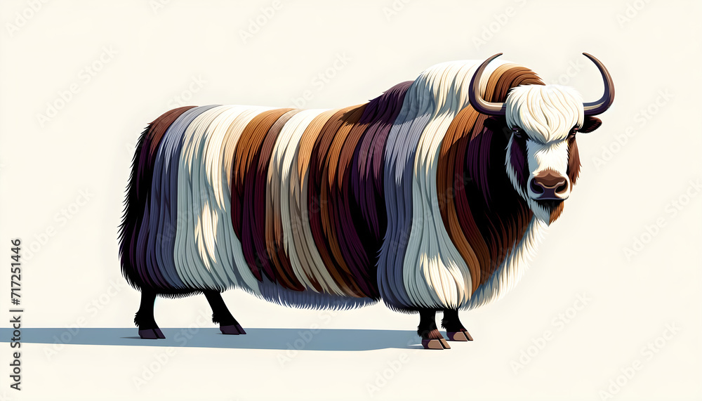 Vibrant Digital Art Illustration of a Musk Ox in Profile: Textured Fur ...