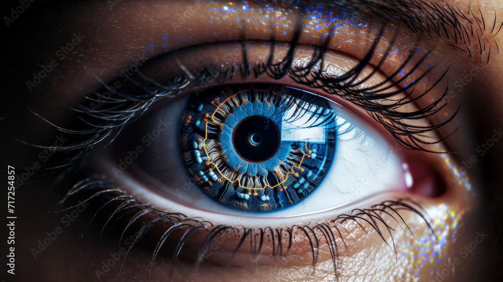 Woman focus eye look digital science system concept vision futuristic ...