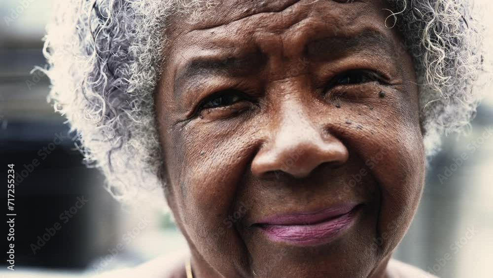 African American elderly lady in 80s with solemn expression expressing ...