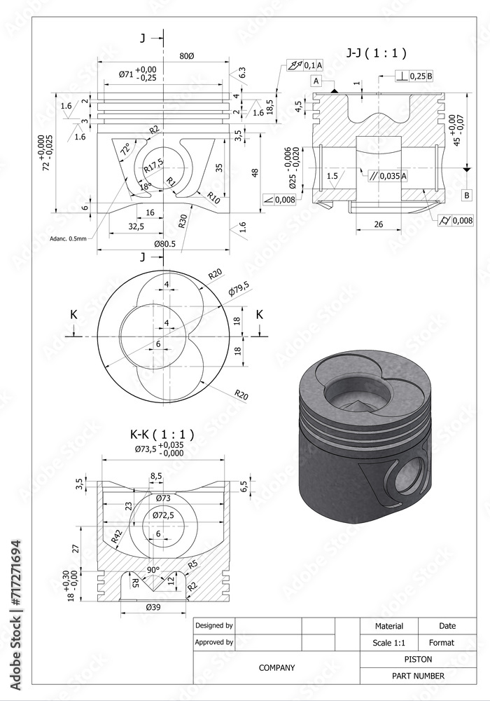 technical drawing of a piston ,a piston is a component of reciprocating ...