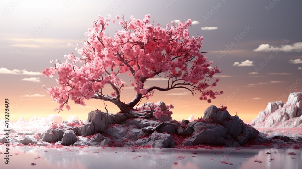 Cherry tree hill ariya 3D art Ai generated art Stock Photo | Adobe Stock