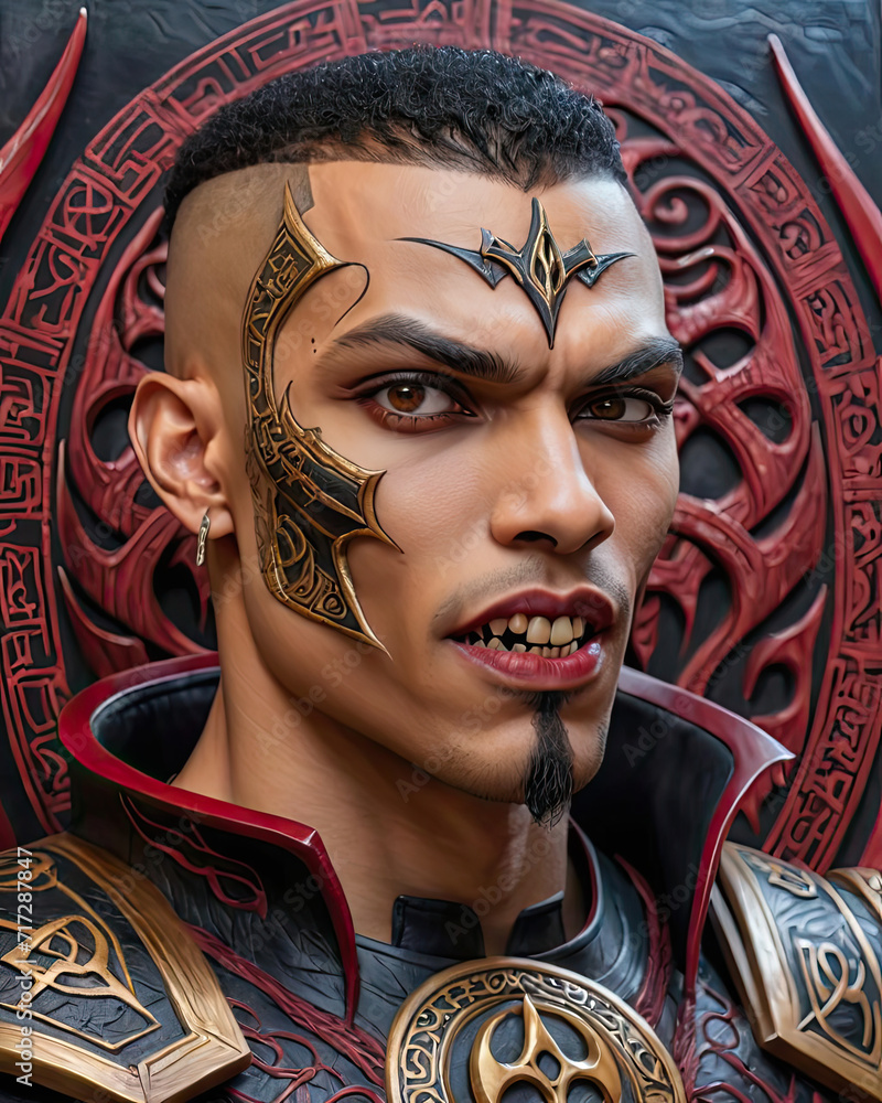 Highly Artistic Portrait of a Cyberpunk Vampire with Viking Ship Prow ...