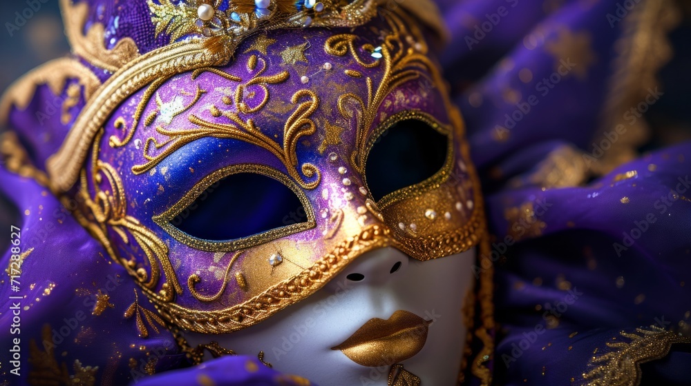 Royal purple and gold masquerade mask, conveying opulence and grandeur ...