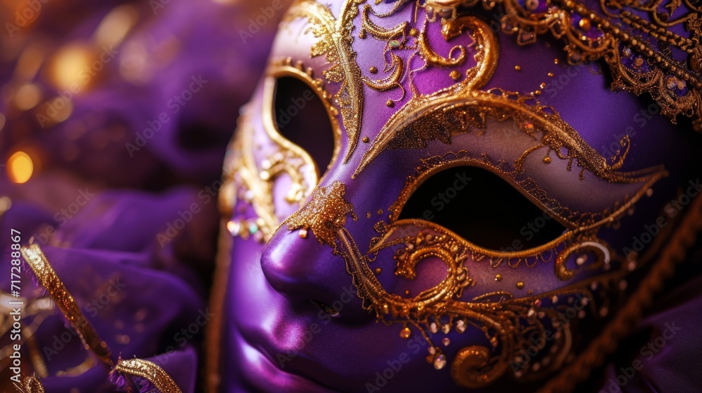 Royal purple and gold masquerade mask, conveying opulence and grandeur ...