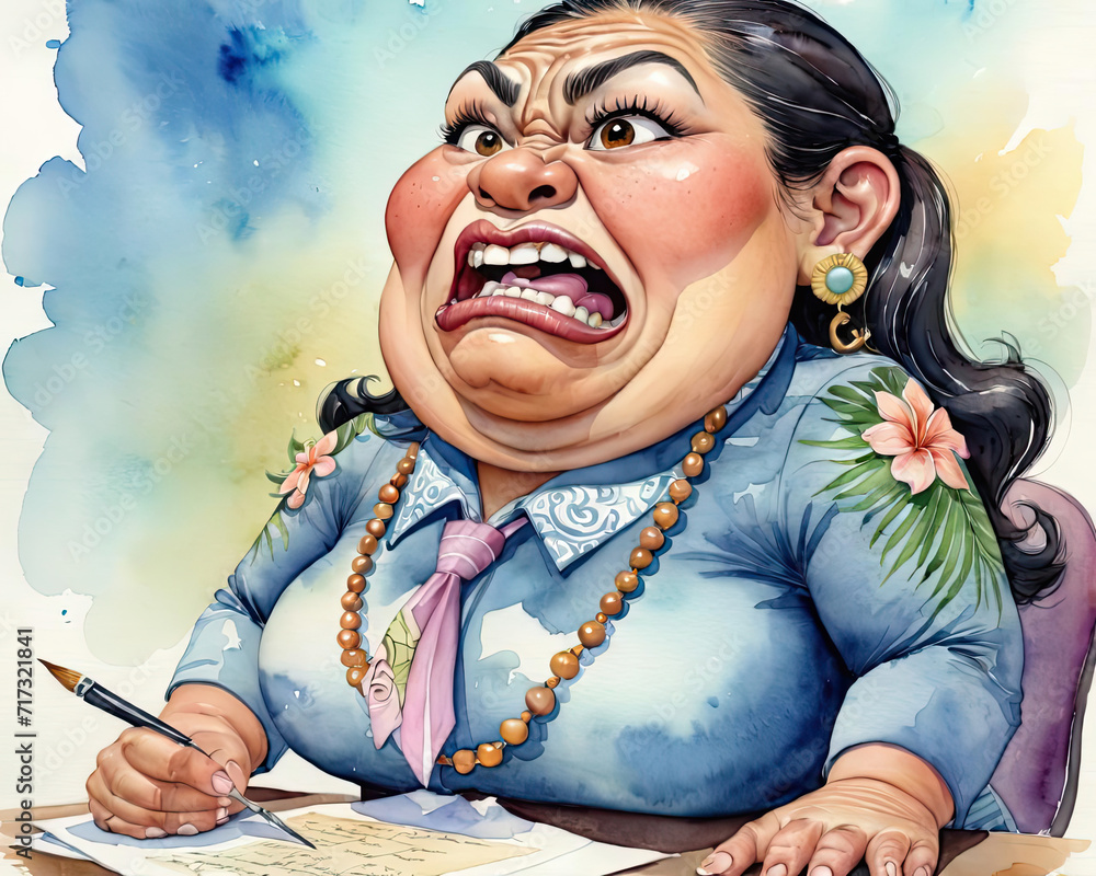 Retro Watercolor Caricature of a Terrible Boss - Heavyset Fair-Skinned ...