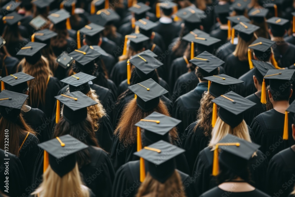 Congratulation and Graduates Concept: Top and close-up view of student ...