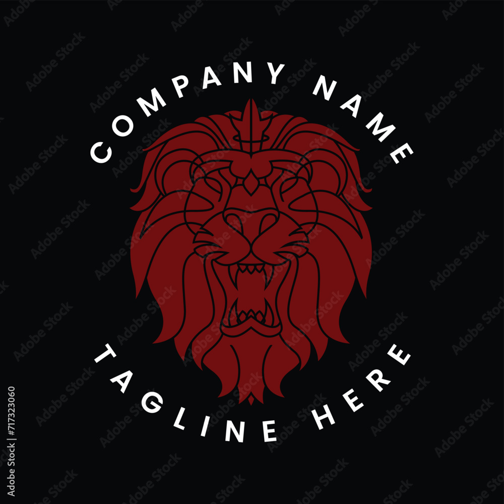 Lion head logo vector design template in isolated black background ...