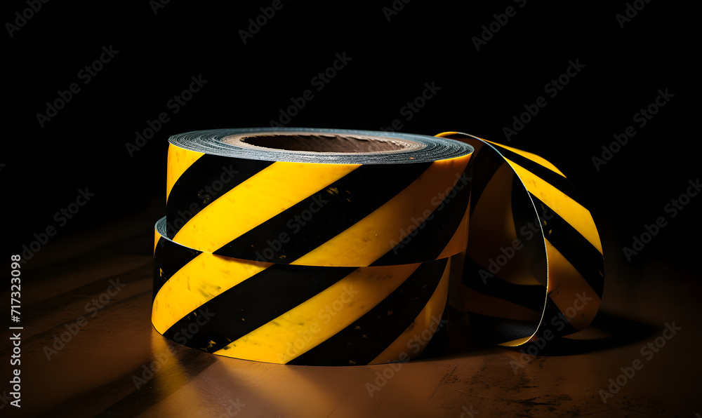 Stacks of yellow and black hazard warning tape are prominently ...