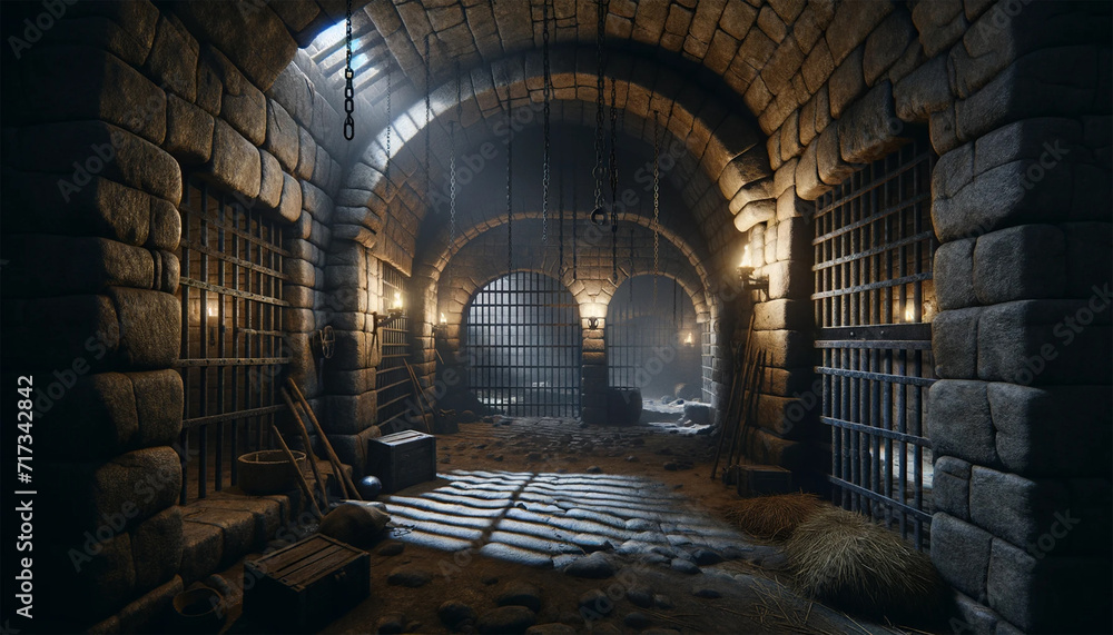 Underground old medieval dungeon jail cells, fantasy aventure tabletop ...