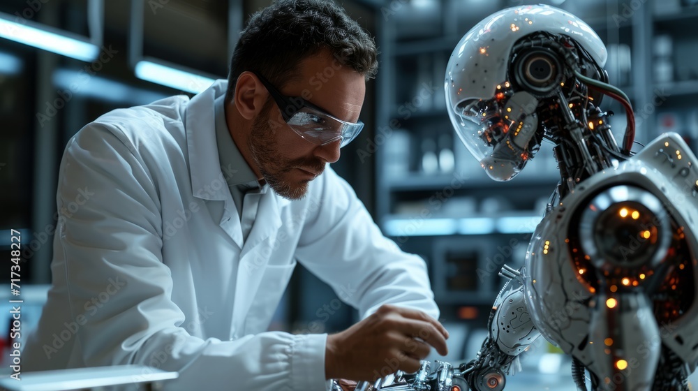 Futuristic Image Of A Scientist Working With Advanced Ai And Robotics