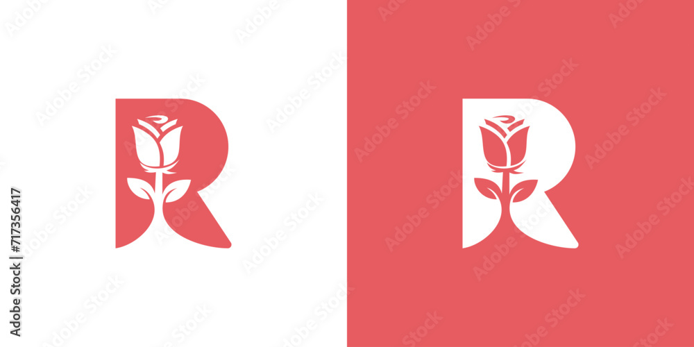 Beauty Rose design with R letter sign vector logo design template ...