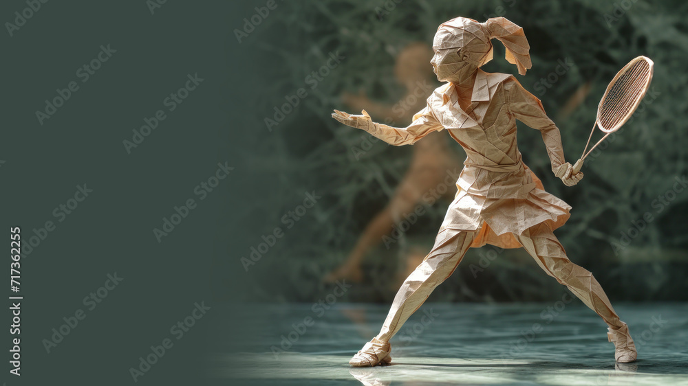 Badminton woman athlete exercise, origami art with copy space Stock ...
