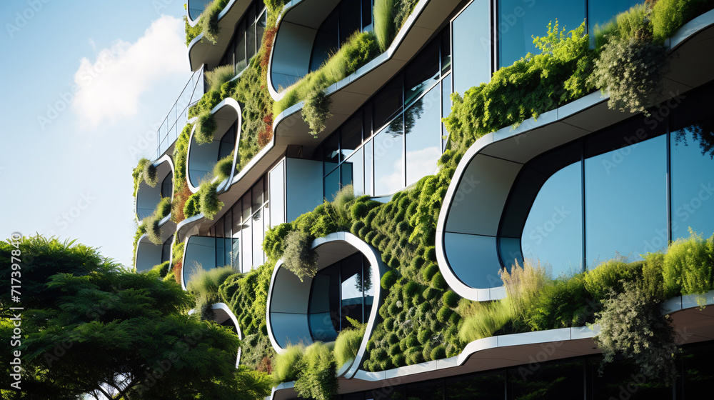 Eco-friendly building in the modern city. Sustainable glass office ...