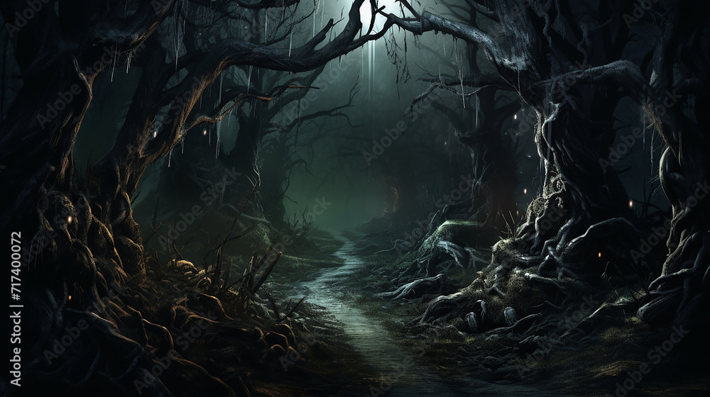 haunted forest path. A spooky scene of a haunted forest path, with ...