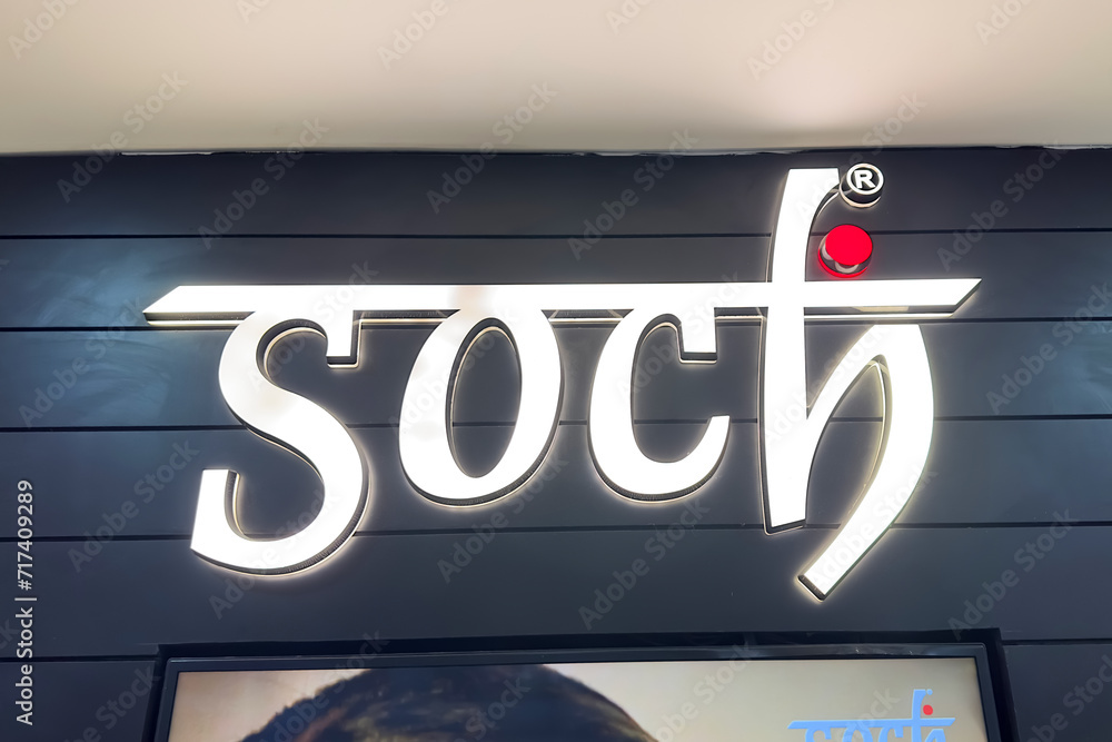 Store front sign of Soch, is an Indian Ethnic Wear brand for Women. Photos | Adobe Stock