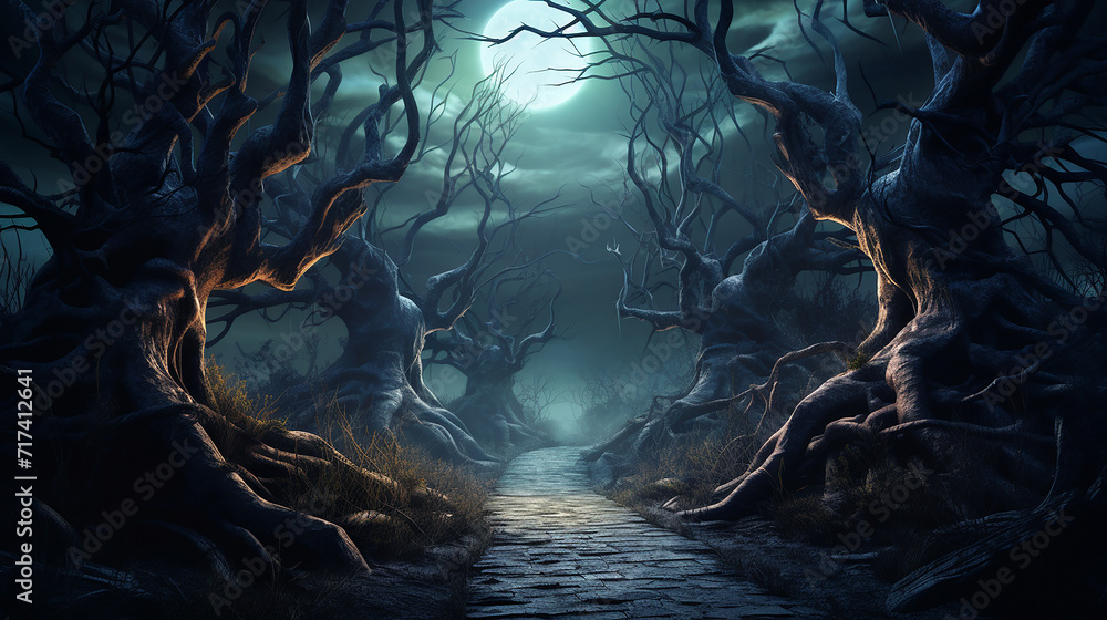 haunted forest path. A spooky scene of a haunted forest path, with ...