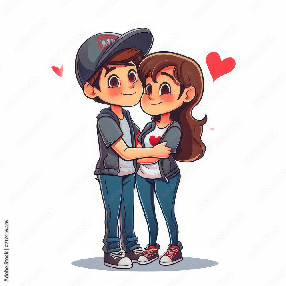 young love expressed through cartoon illustration, isolated white ...