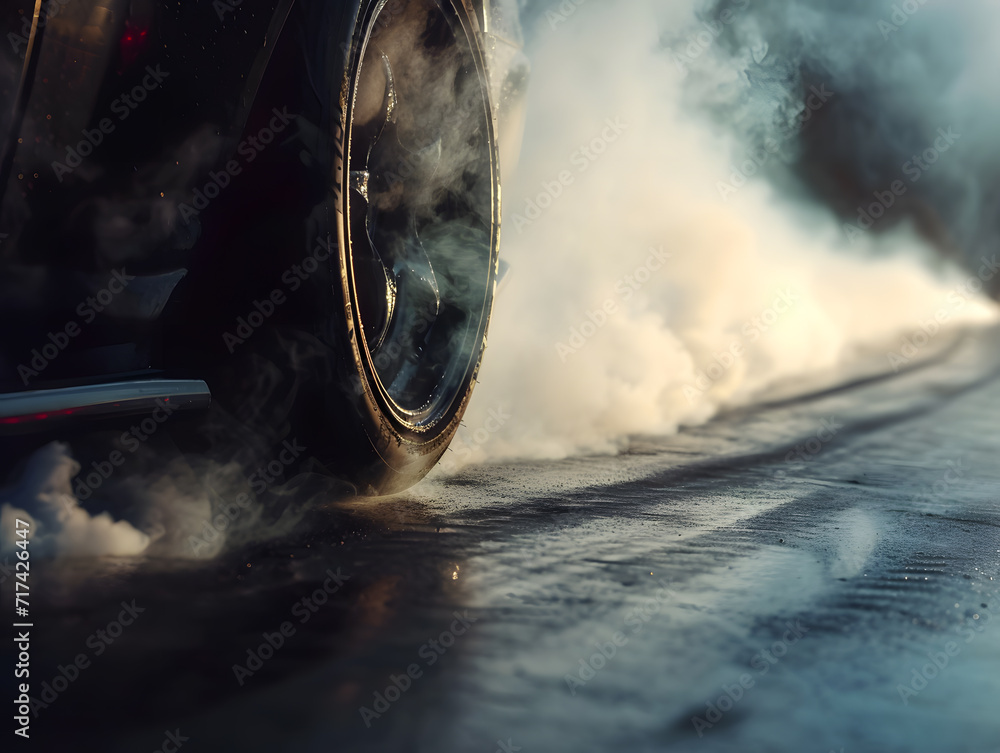 Drifting car. Racing car wheel drifting and smoking on the race track ...