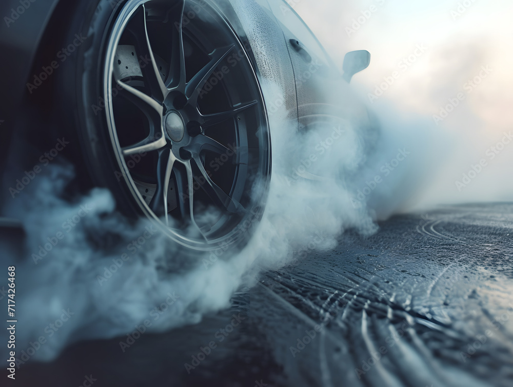 Drifting car. Racing car wheel drifting and smoking on the race track ...