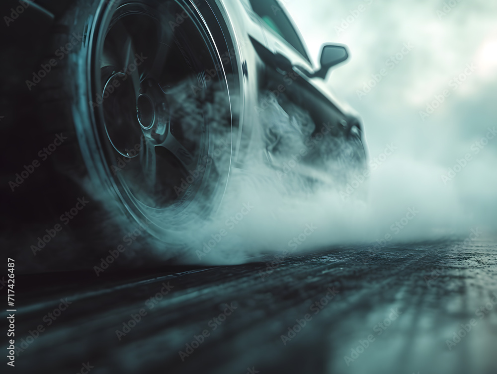 Drifting car. Racing car wheel drifting and smoking on the race track ...