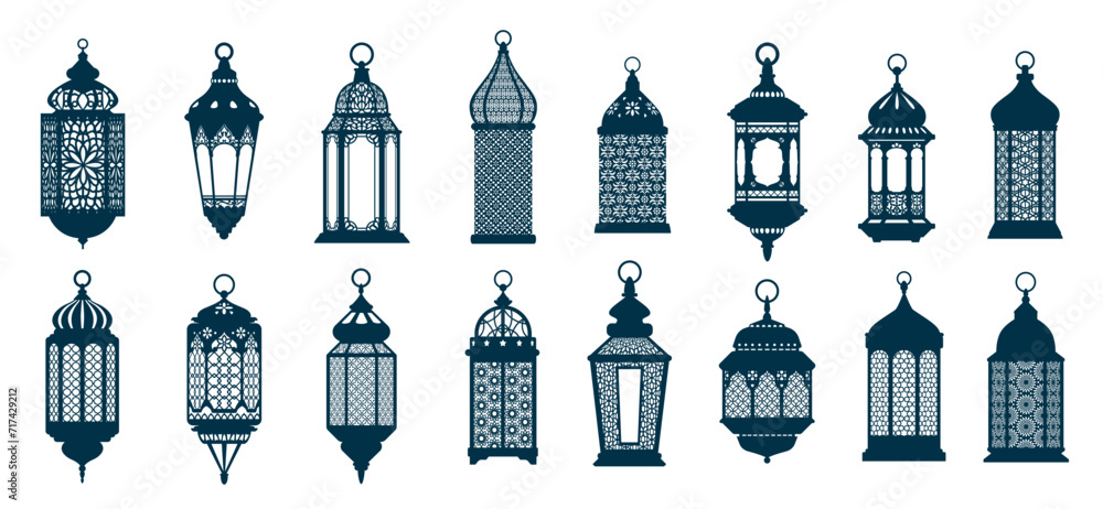 Eid mubarak arab islamic fanous lantern or ramadan lamp silhouettes ...