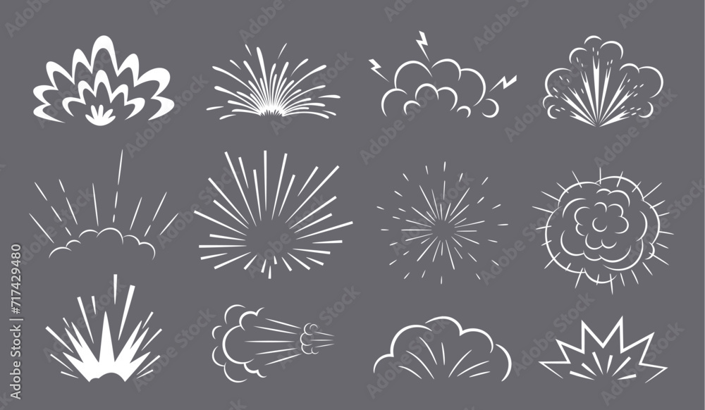 Bomb explosion smoke and rays of boom blast clouds, vector comic ...