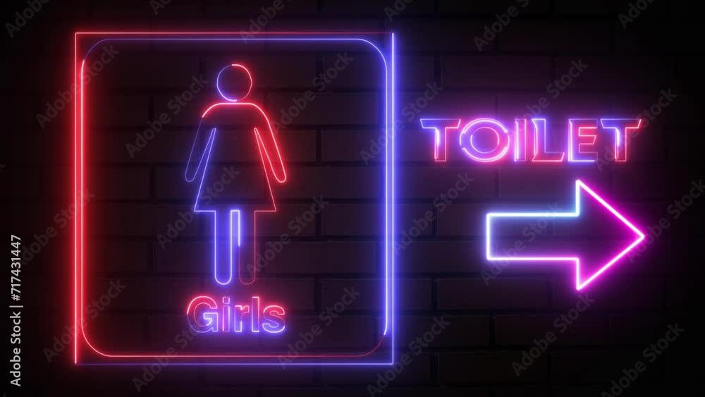 Vidéo Stock Girls toilet signs in neon lights animation. WC toilet neon ...