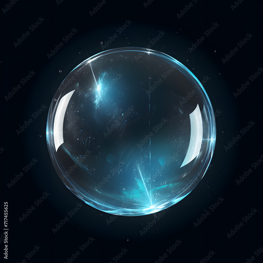 Shiny blue glass sphere with crystal ball vector on black background ...