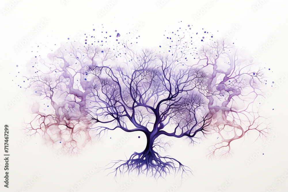 Neurons arranged in the shape of a tree, with branches and roots intertwining, portraying the ...