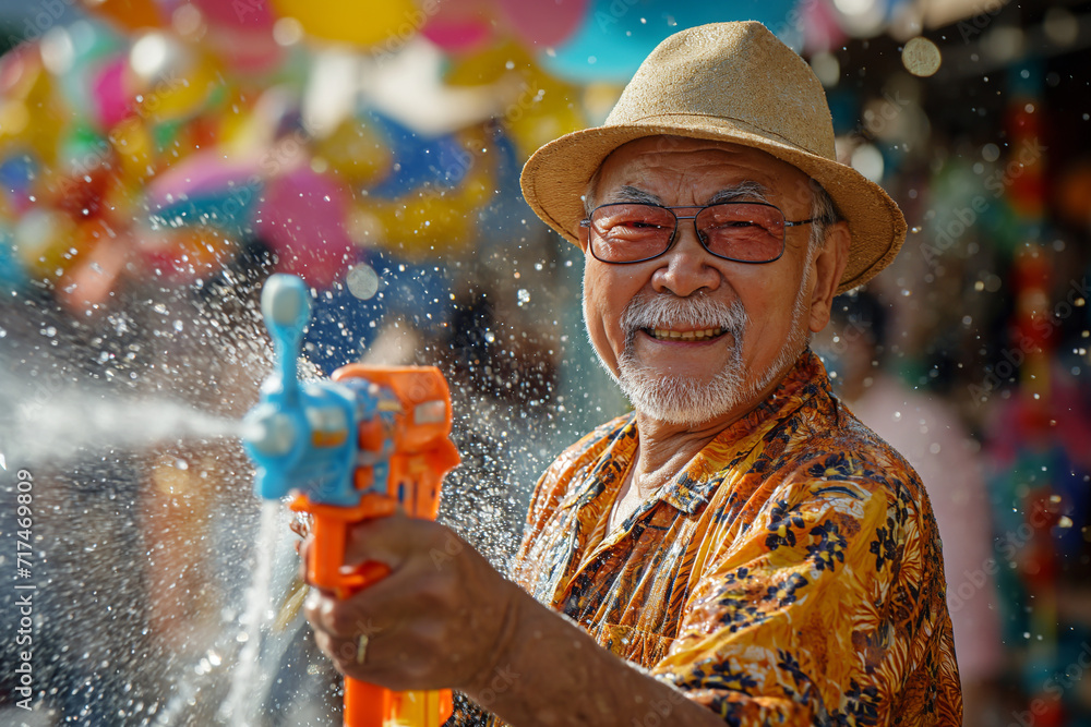 Happy summer days by the pool with the family. Songkran Day, a time of ...