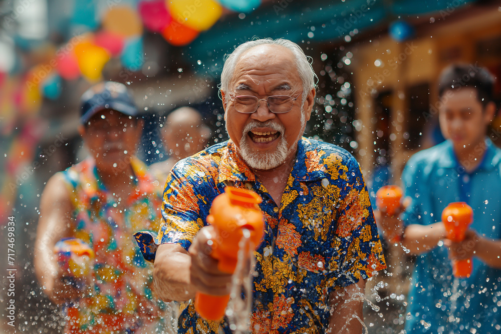 Happy summer days by the pool with the family. Songkran Day, a time of ...