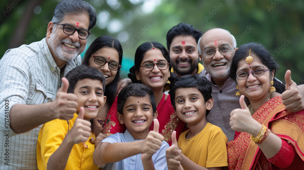 Family photo with members of various ages, all smiling and giving ...