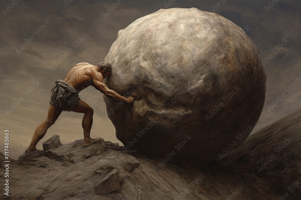 Business, states of mind, metaphors concept. Work of Sisyphus theme of ...